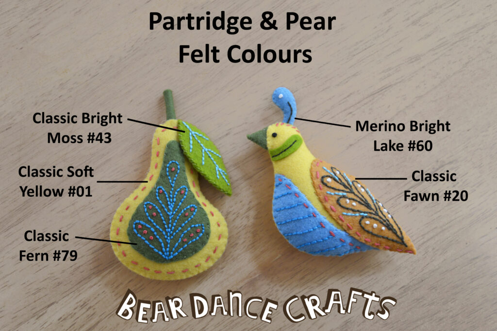 Partridge and Pear Ornament Felt Colours - Bear Dance Crafts